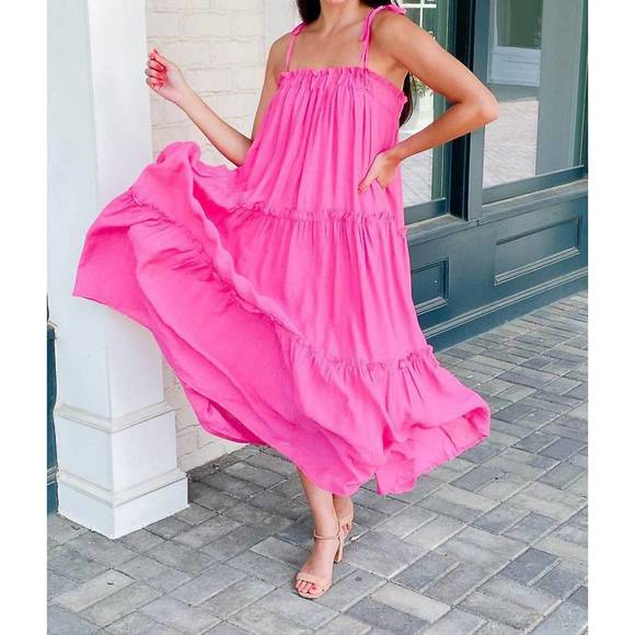 Bellissima | Dresses | New Bellissima Ruffled Tier Maxi Dress In Pink ...